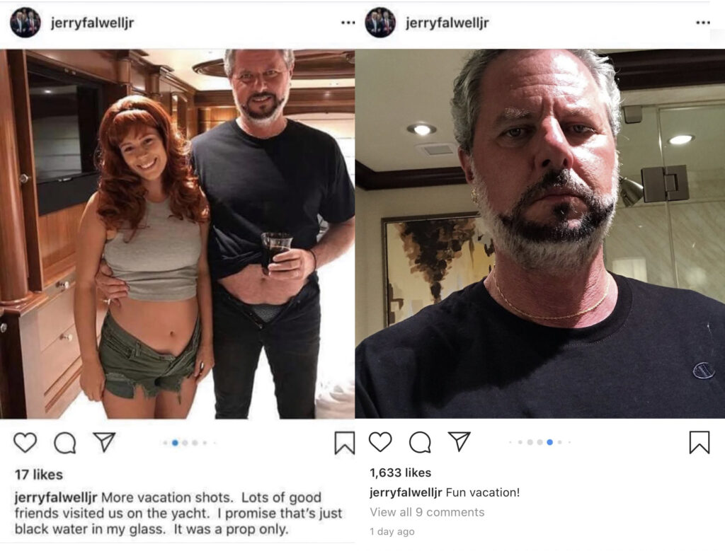"Fun vacation!" says Evangelical Reverend Jerry Falwell Jr in series of ...