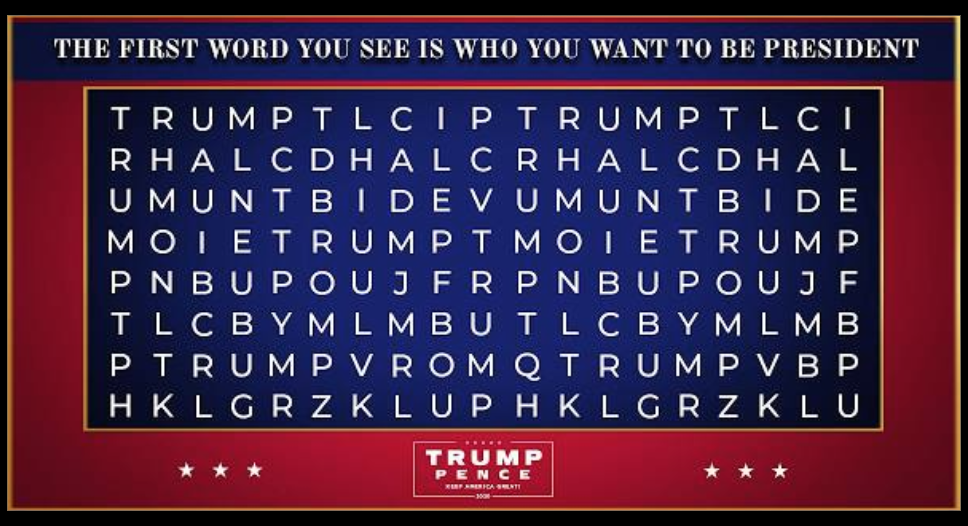 New Trump campaign ad spot includes fun word search game, heretofore ...